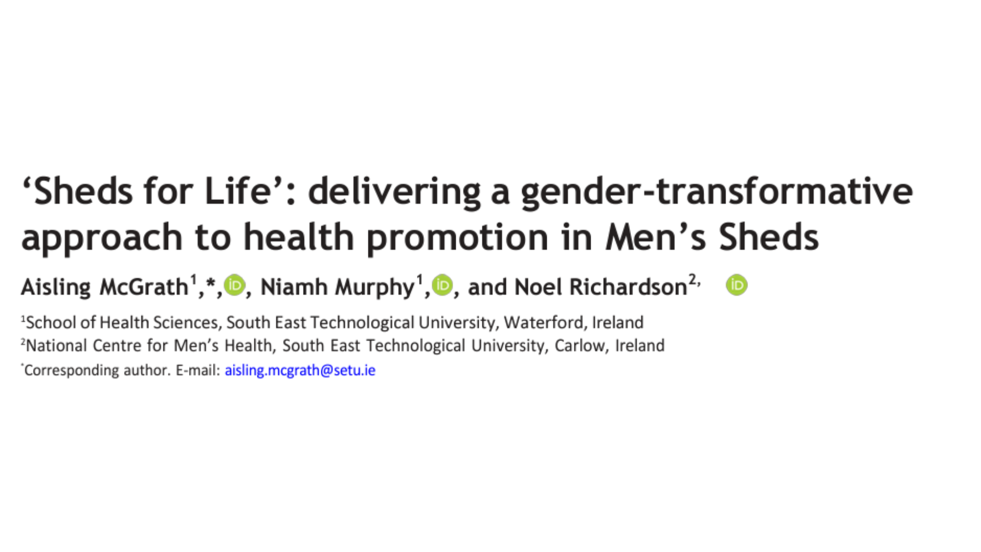 ‘Sheds for Life’: Delivering a Gender-Transformative Approach to Health ...