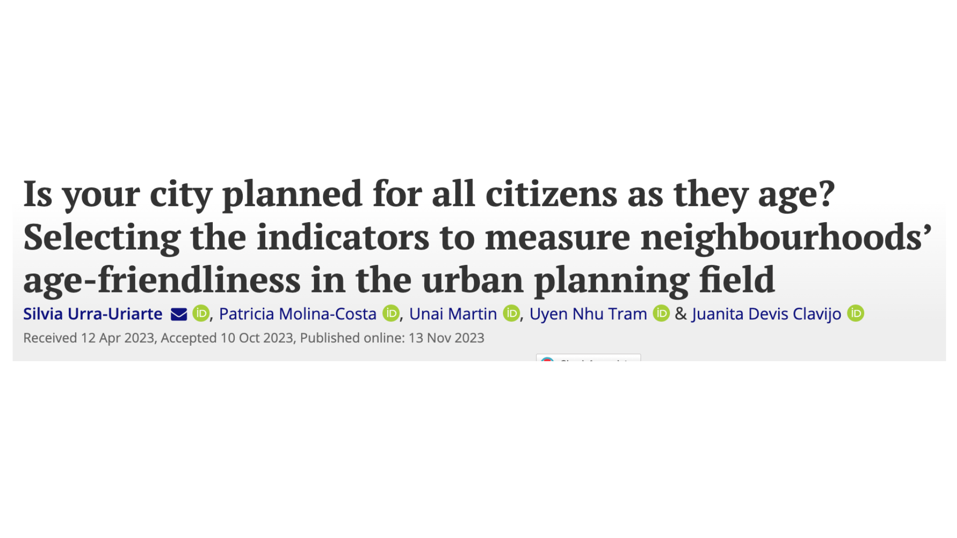 Article: Is Your City Planned for All Citizens as They Age? Selecting ...